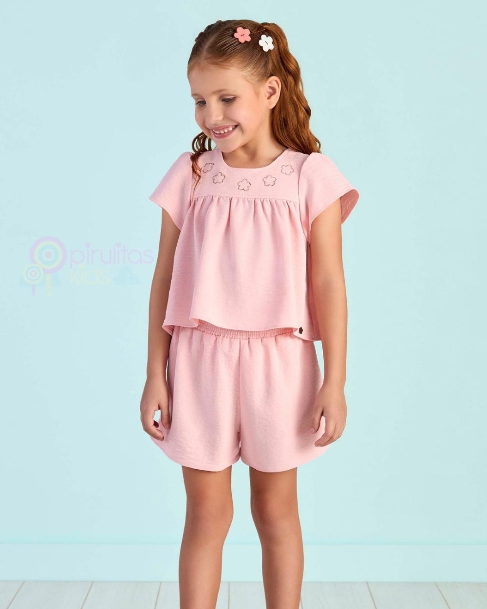 51138026204 Conjunto Mon Sucré Strass Florzinhas Infantil Feminino Inverno Bata e Shorts Manga ...